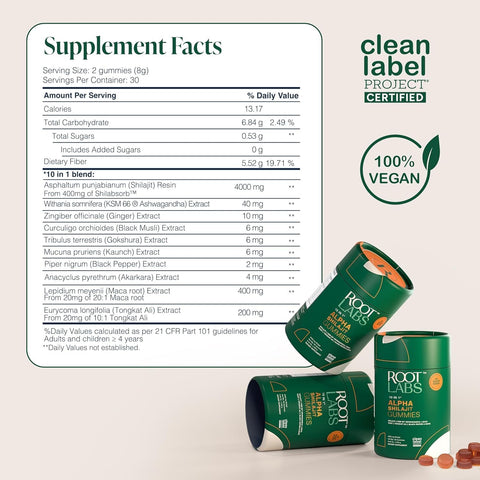 ROOT LABS 10-in-1 Alpha Shilajit Gummies 4000 mg Ksm66 with Tongkat Al ...
