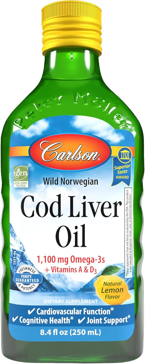Carlson - Cod Liver Oil 1100 mg Omega-3s Liquid Cognitive Fish Oil Lem ...