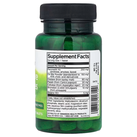 Swanson Digestive Enzymes Gut Health Betaine Bromelain Papain Ox Bile ...